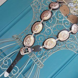 Accessories | Vintage Conch Belt Boho Western Silver Metal And Leather ...